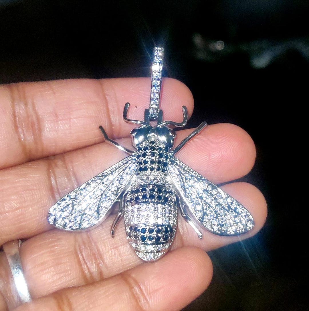 Diamond Honey Bee Pendant Round Cut Lab-created White/black Diamond ...