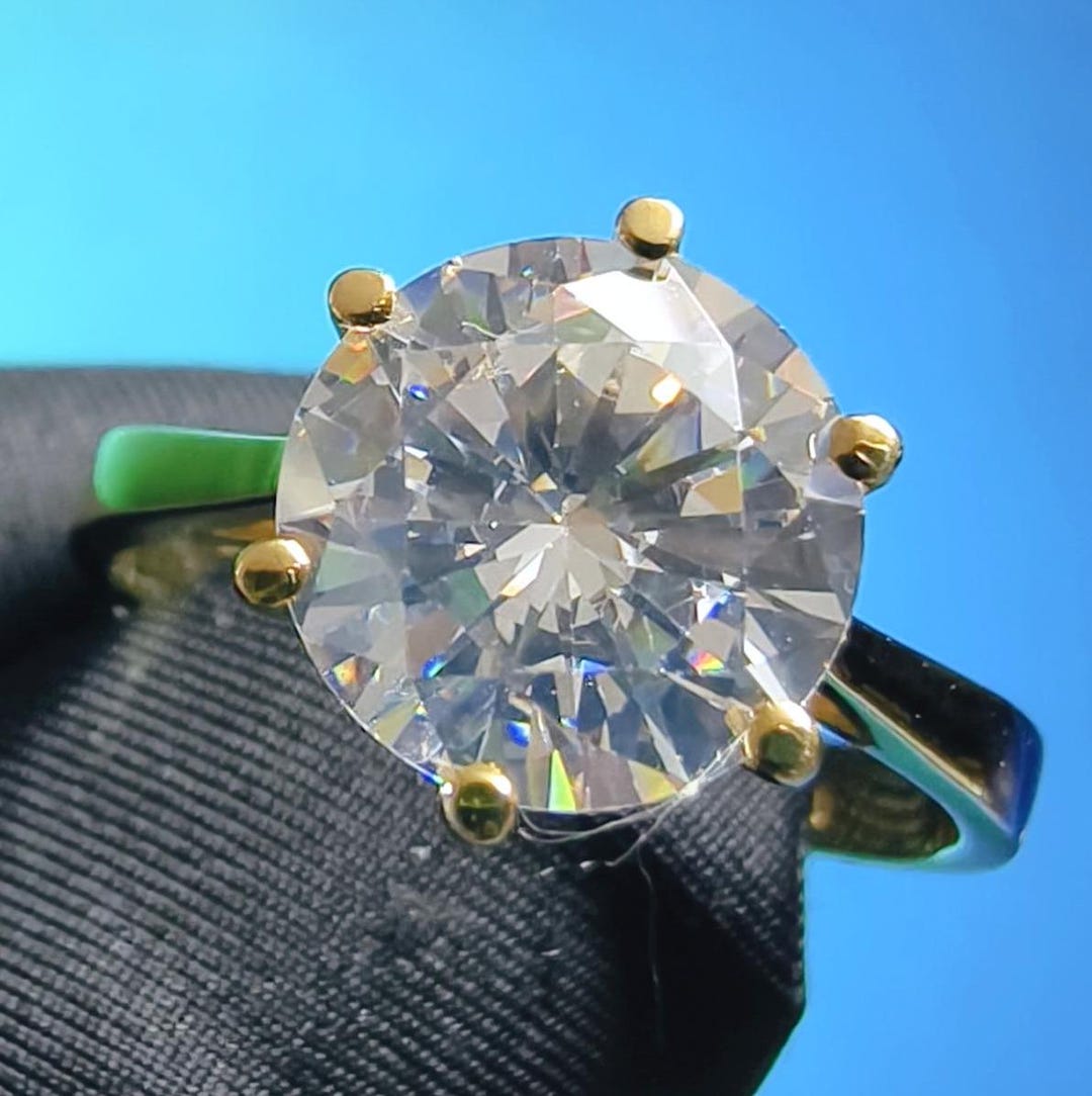 Diamond Round Solitaire Engagement Ring Simulated Diamond Ring 14k ...