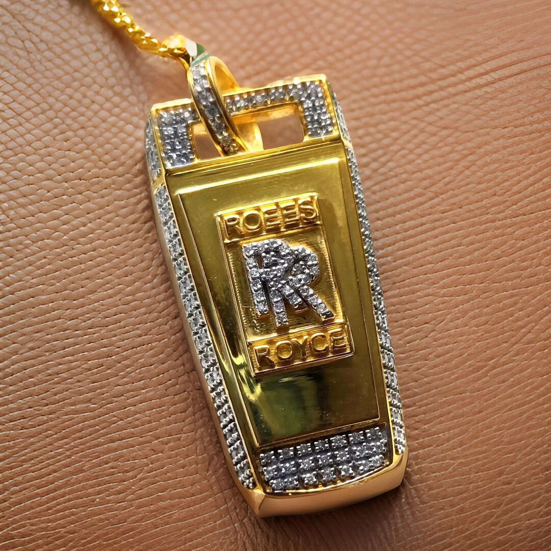Custom Rolls Royce Key Pendant: Simulated Diamond, 14K Yellow Gold ...
