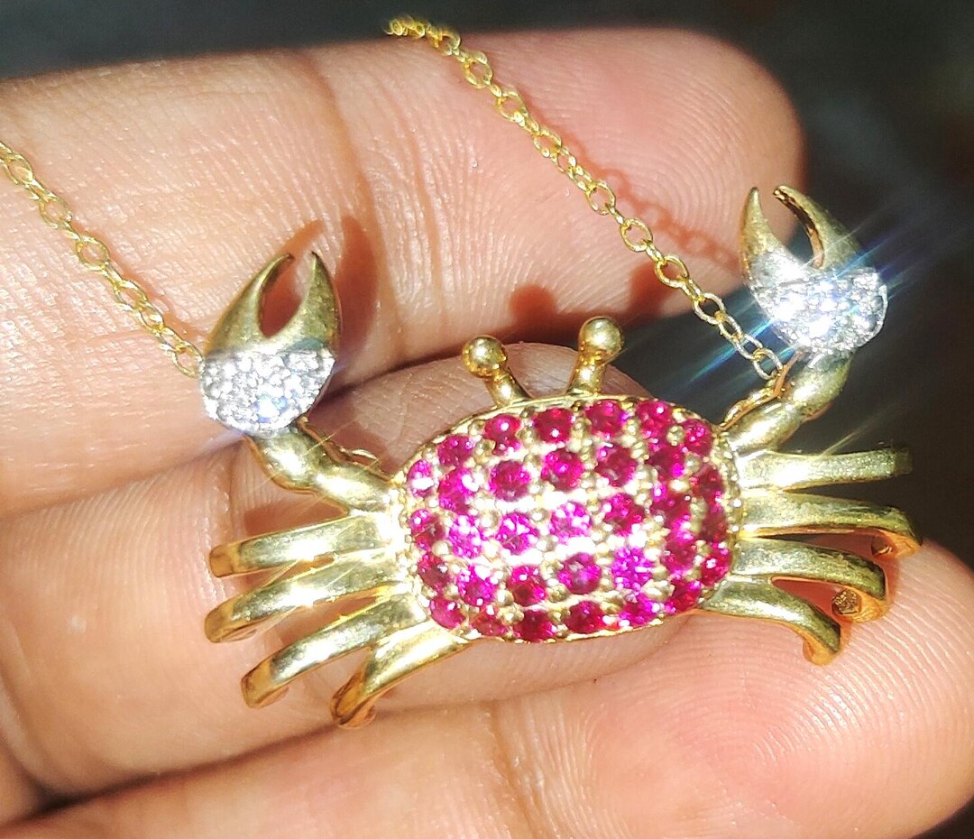 Crab Red Ruby Round Cut Simulated Diamond Pendant 925 Sterling Silver ...