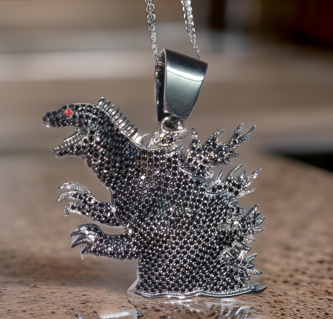 Godzilla Pendant Round Cut Lab-created Black Diamond Godzilla Pendant ...