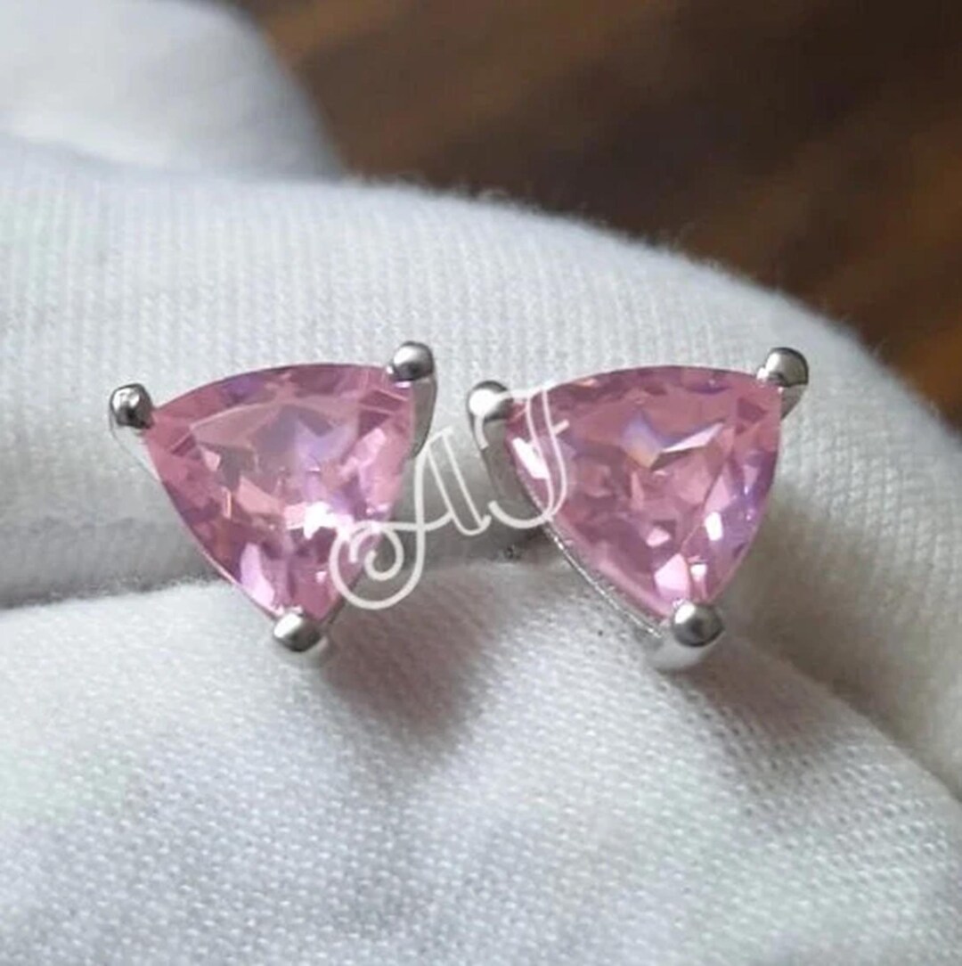 4ct Trillion Cut Lab-created Pink Diamond 14K White Gold Finish ...