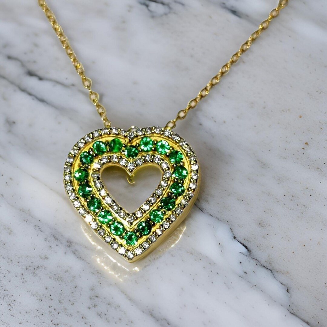 Heart Emerald Pendant Round Cut Lab-created Green Emerald Pendant 14K ...