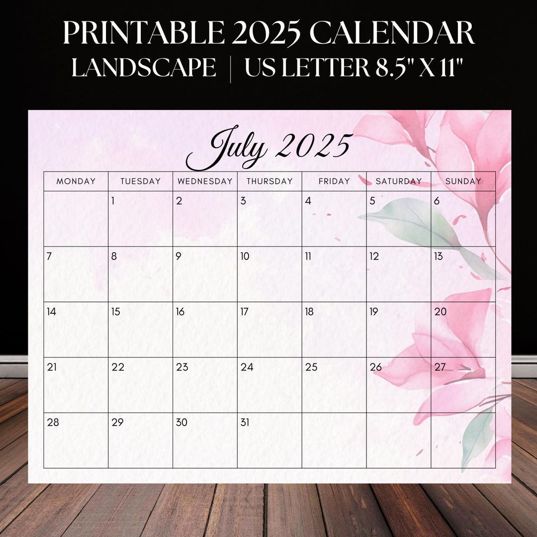 2025 Calendar Printable Download, Watercolor Floral Monthly Calendar ...