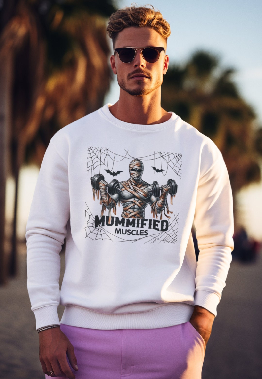 Halloween Muscle Sweatshirt Mummified Muscles Workout Apparel Gym Pump ...