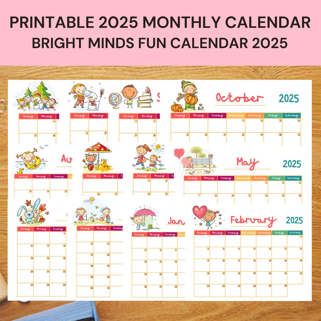 2025 Bright Minds Calendar Printable, Kids Calendar 2025, Wall Calendar ...