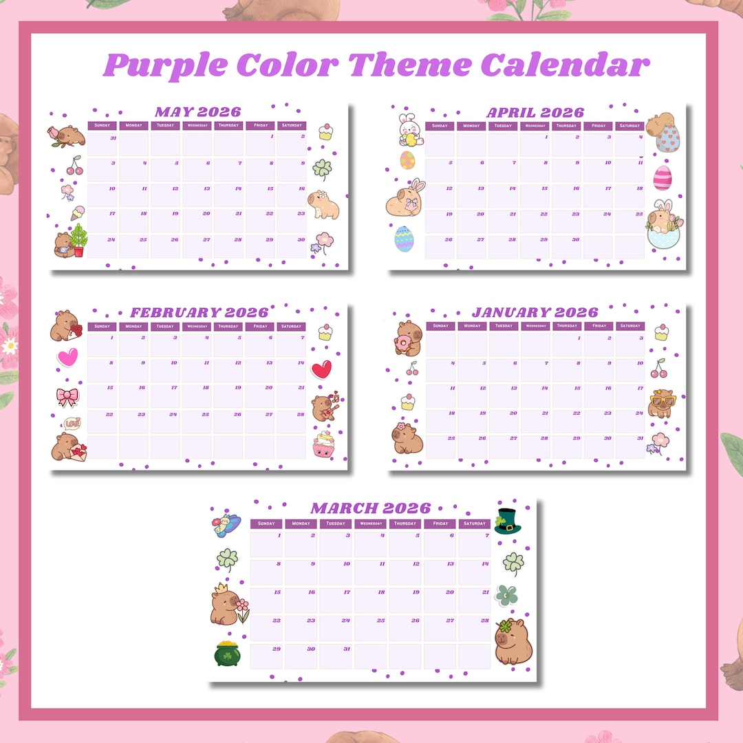 NEW for 2026! Cute Capybara Printable Full Year Calendar | 2 Color ...