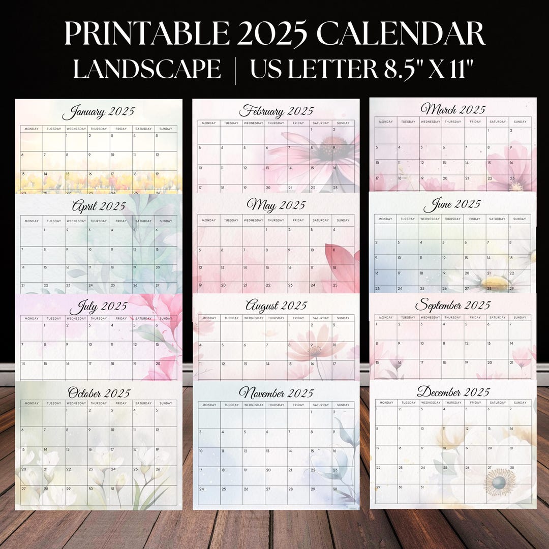 2025 Calendar Printable Download, Watercolor Floral Monthly Calendar ...