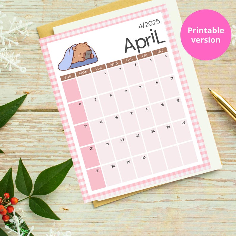 2025 Calendar Capybara Printable Cute Kids 2025 Wall Calendar PDF ...