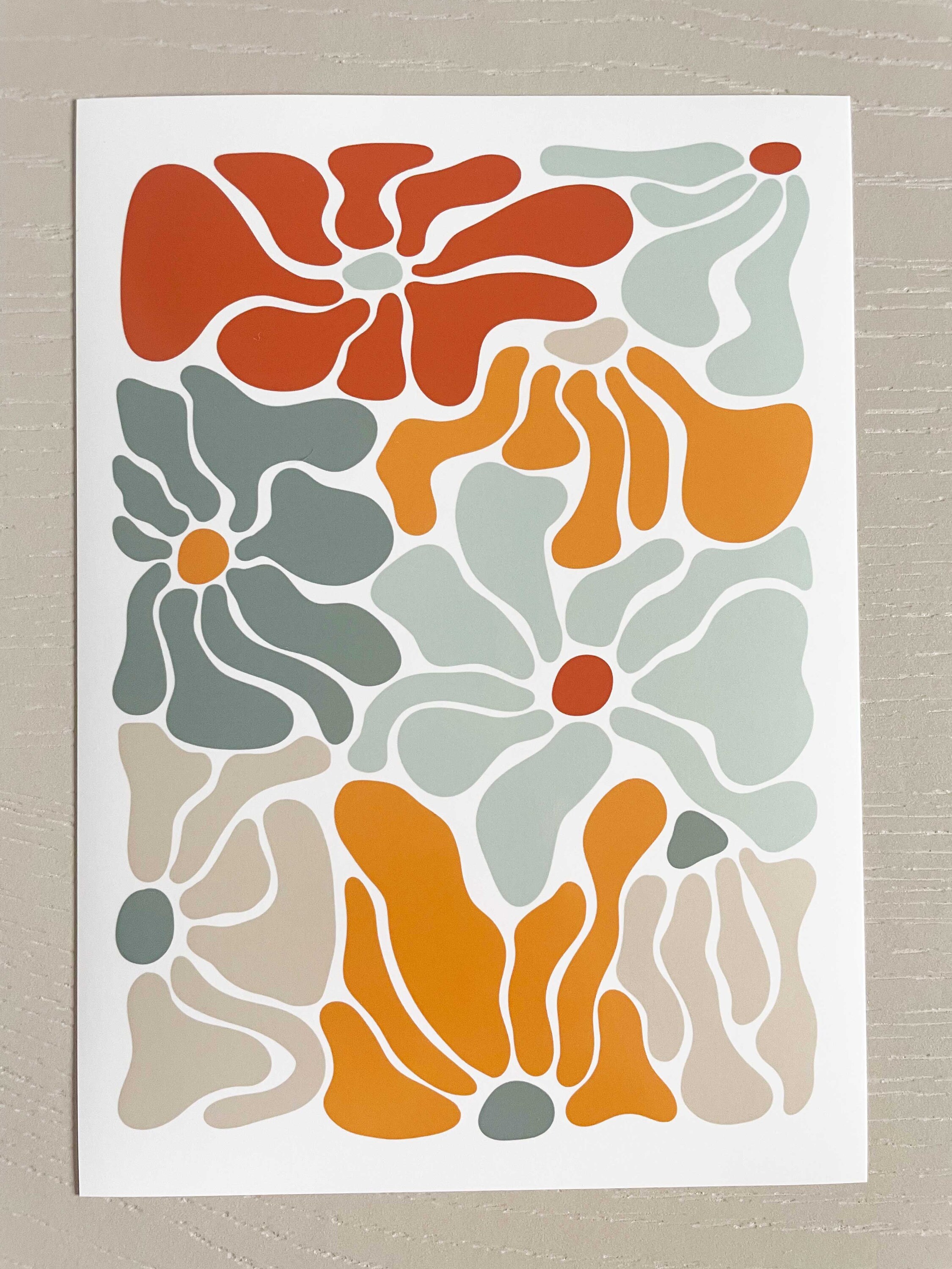 Matisse Retro Flower Power Poster Abstract Florals Print Wavy Botanical ...