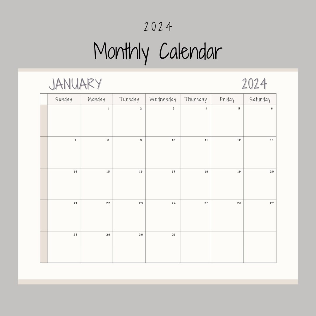 Printable 2024 Calendar Monthly Calendar Minimalist - Etsy