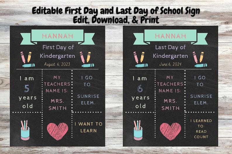 Editable First and Last Day of School Sign, Printable Chalkboard School ...