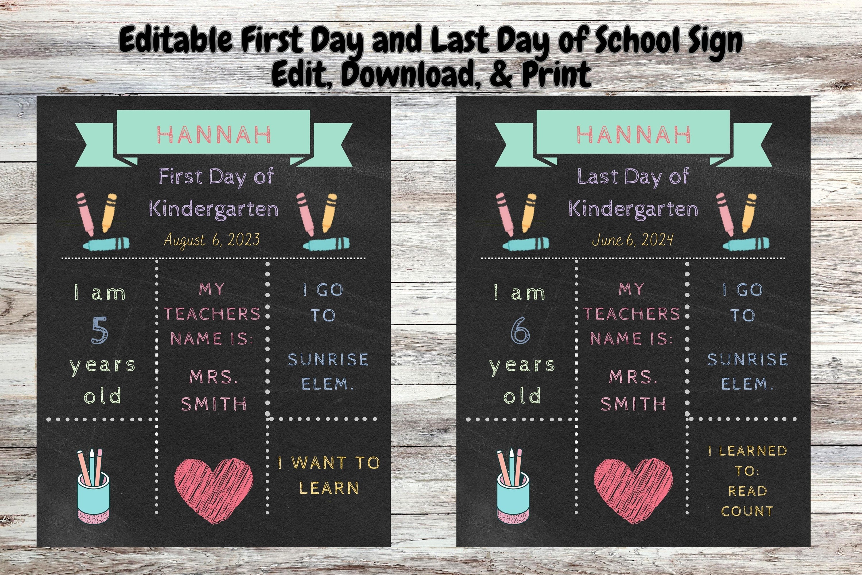 Editable First and Last Day of School Sign, Printable Chalkboard School ...