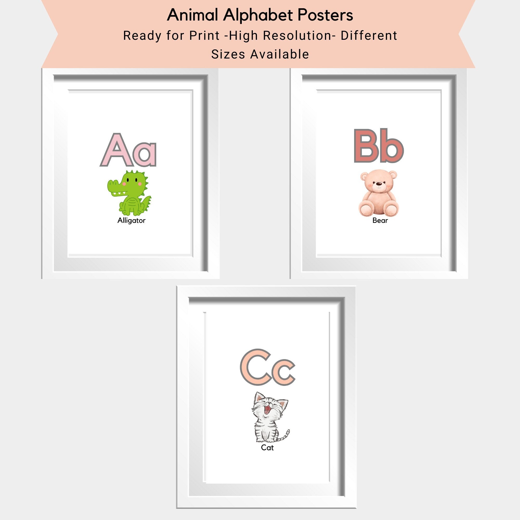 Set of 26 Alphabet Letter Posters, ABC Animal Wall Print, Homeschool ...