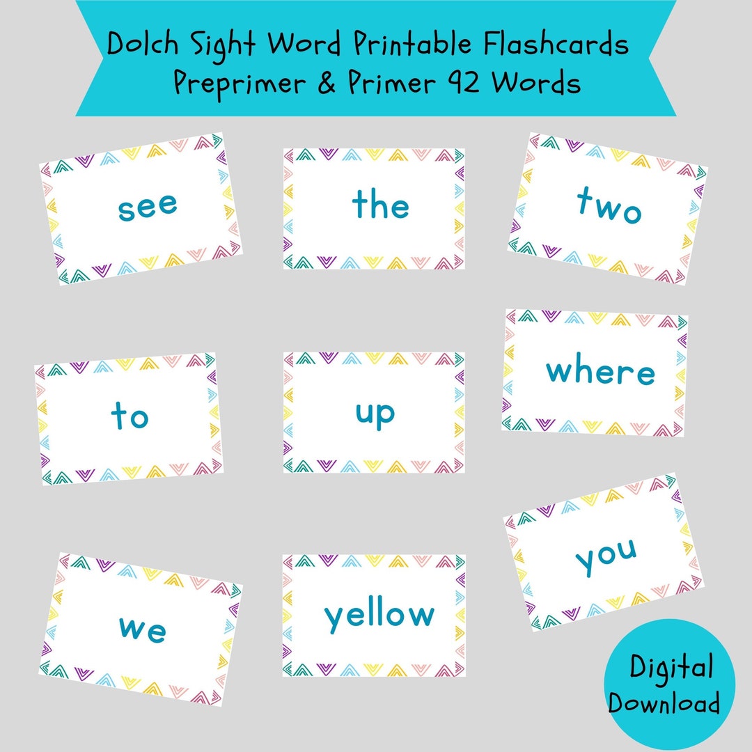 Printable Dolch Sight Word Flashcards, Dolch Preprimer Prekindergarten ...