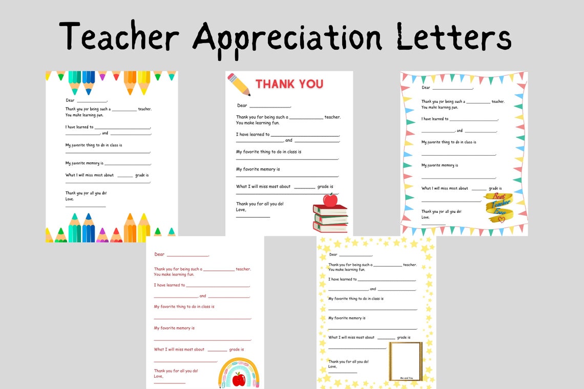 Teacher Appreciation Letter Template | Fill-in Printable (PDF Download ...