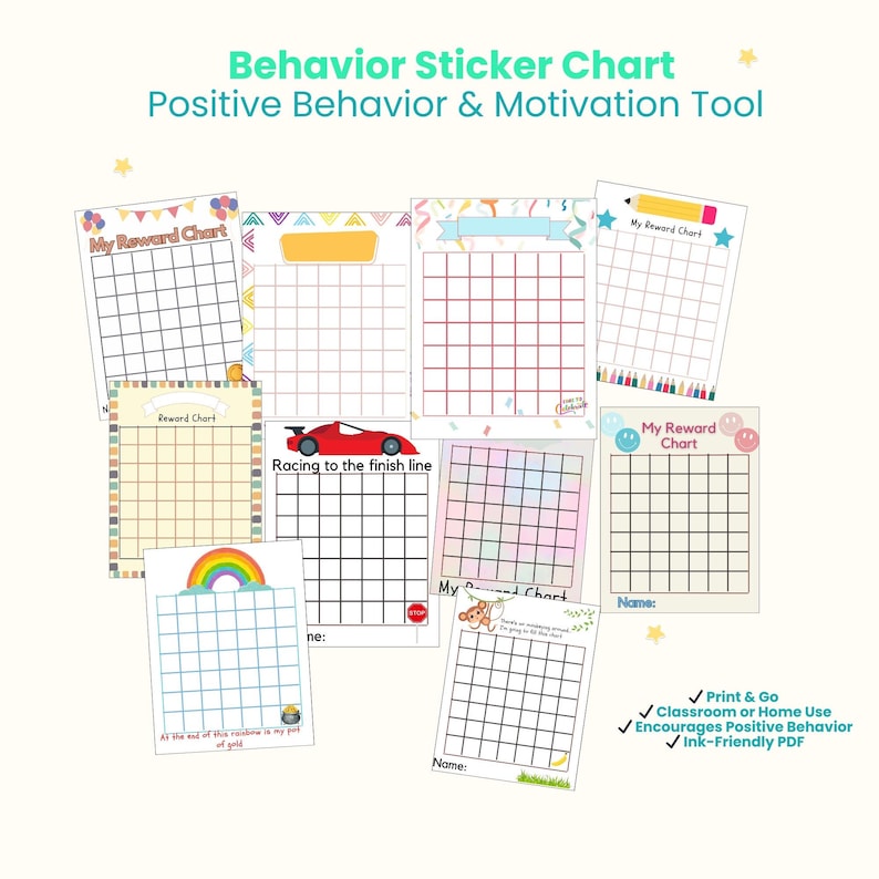 Printable Sticker Chart for Kids, Behavior Reward Chart, Classroom ...