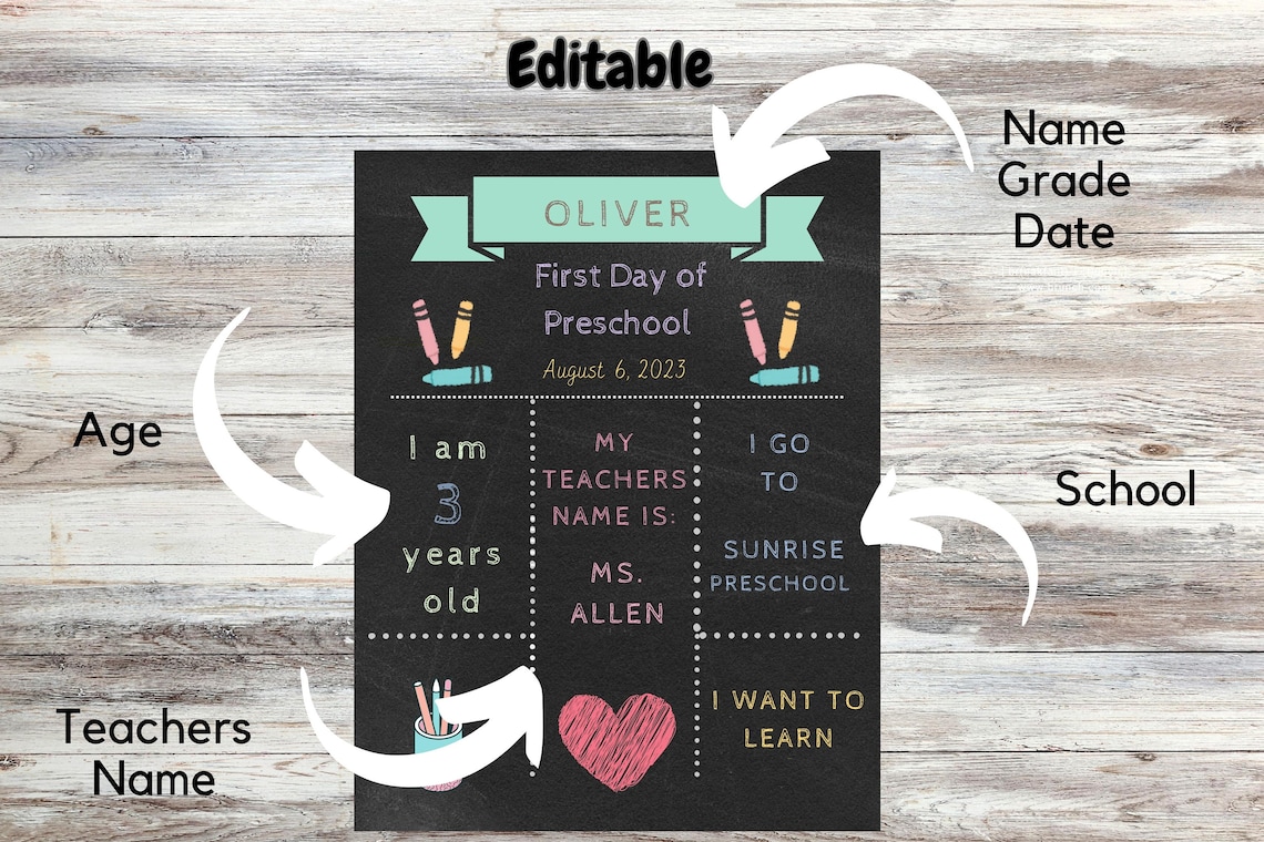 Editable First and Last Day of School Sign, Printable Chalkboard School ...