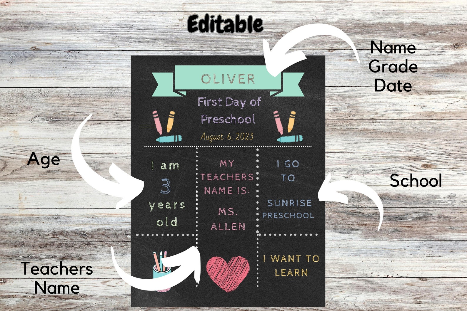 Editable First and Last Day of School Sign, Printable Chalkboard School ...