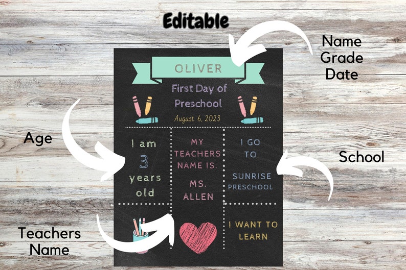 Editable First and Last Day of School Sign, Printable Chalkboard School ...