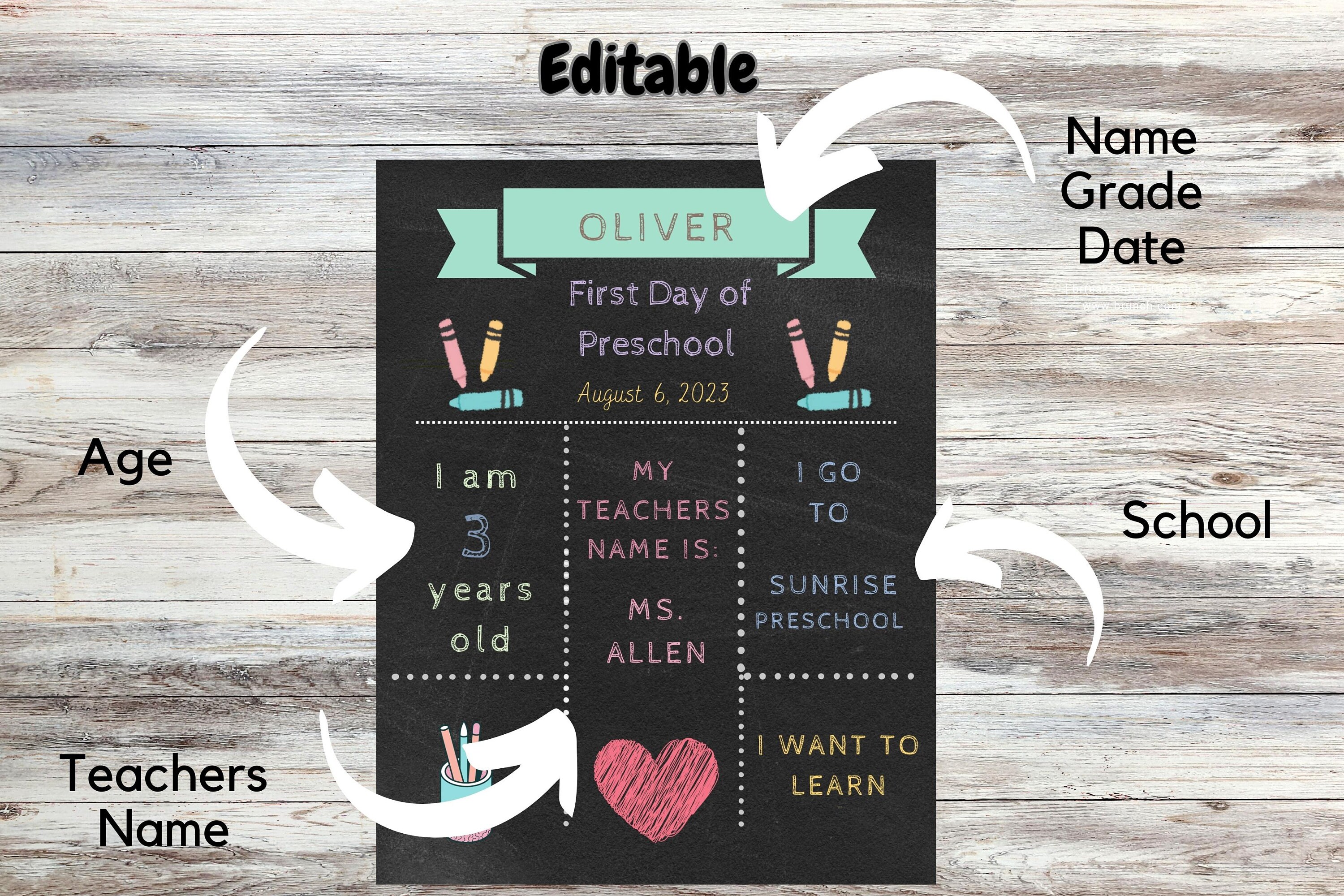 Editable First and Last Day of School Sign, Printable Chalkboard School ...