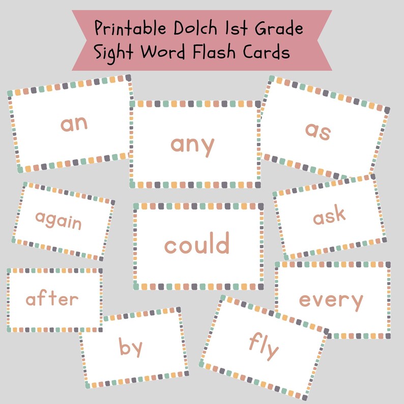 Printable Dolch First Grade Sight Word Flashcards, Homeschool Sight ...