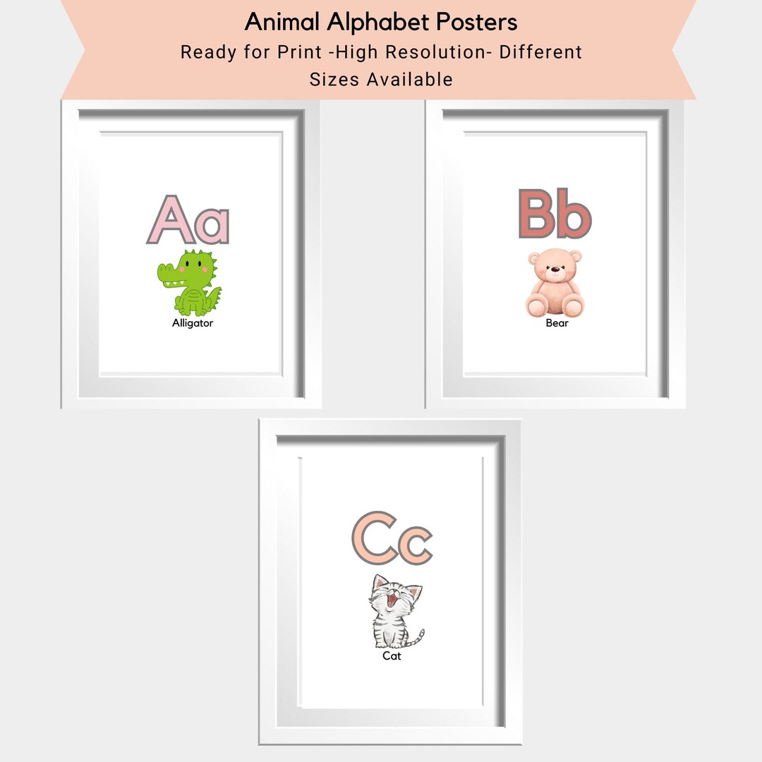 Set of 26 Alphabet Letter Posters ABC Animal Wall Print - Etsy