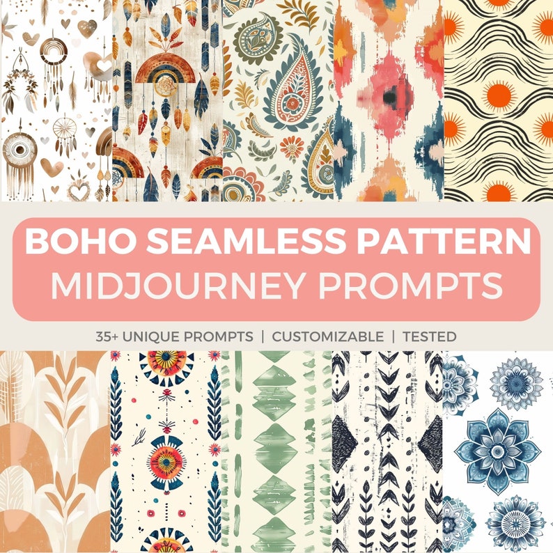 Midjourney Prompts for Boho Seamless Patterns AI Image Prompt Midjourney Guide Digital Papers ...