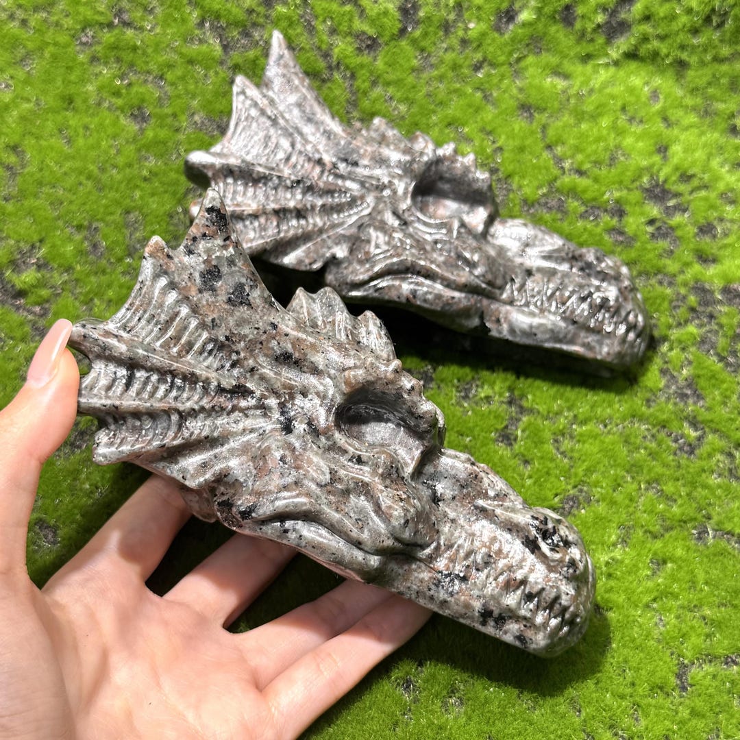 Natural Yooperlite Dragon Skull Carving, UV Fluorescent Mythical Art ...