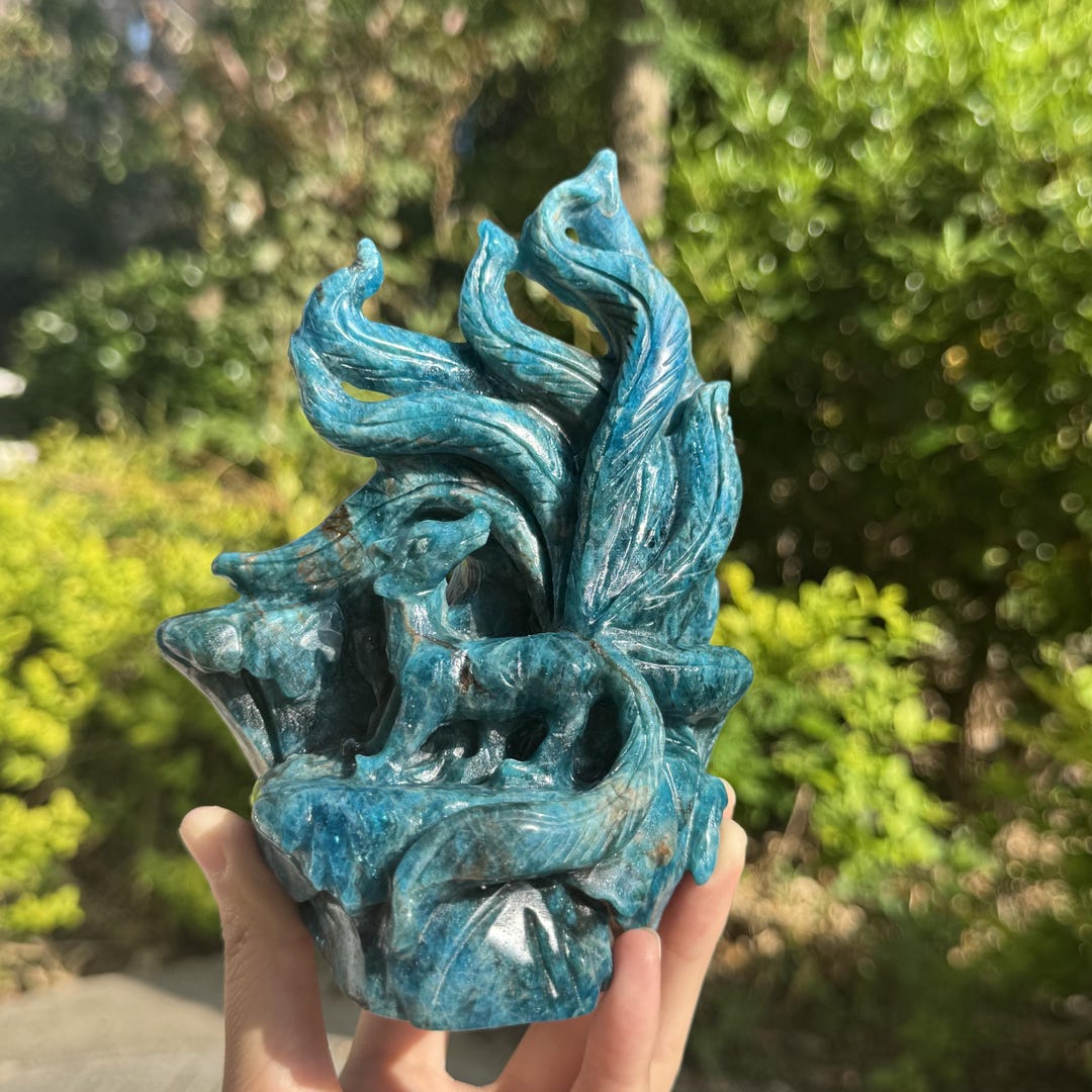 Blue Apatite Crystal Nine-tailed Fox, Quartz Crystal, Home Decor, Hand ...