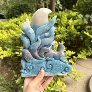 7.7'' Trolleite Nine Tailed Fox Carving: Mystical Animal Statue - Etsy