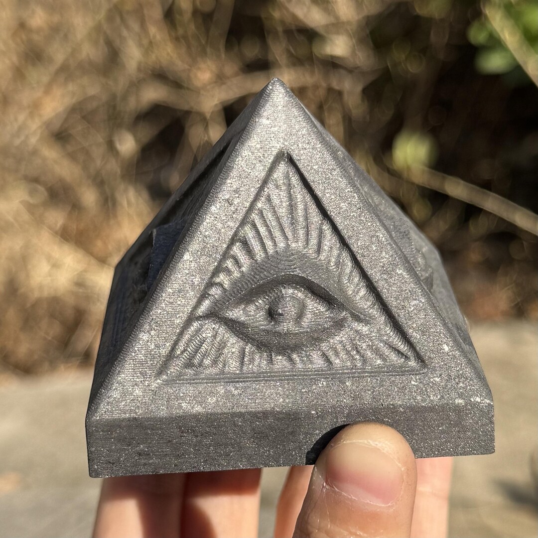 Shungite All-seeing Eye Pyramid Carving, Hand Carved Pyramid Ornament ...