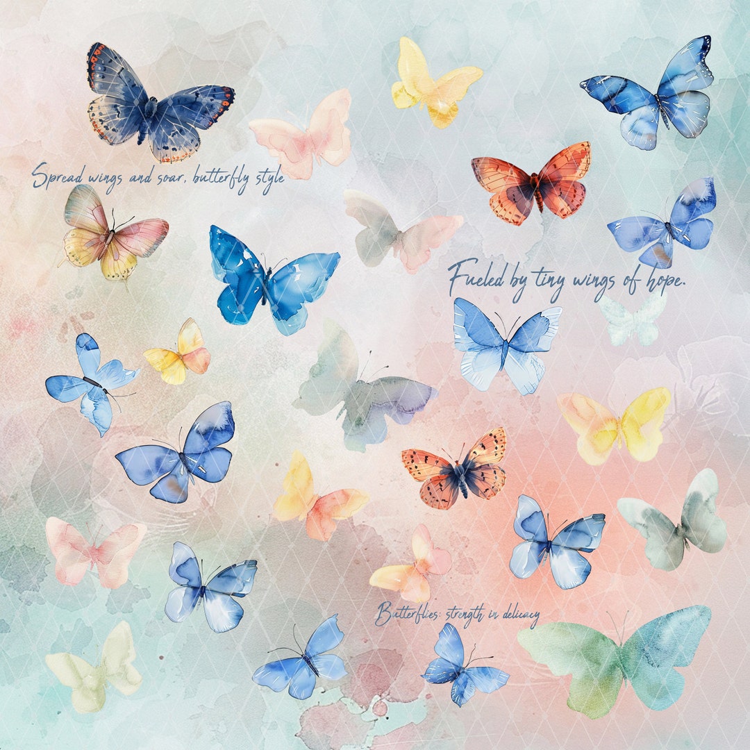 27 Butterflies Clipart, Instant Png Download, Watercolor Butterfly ...
