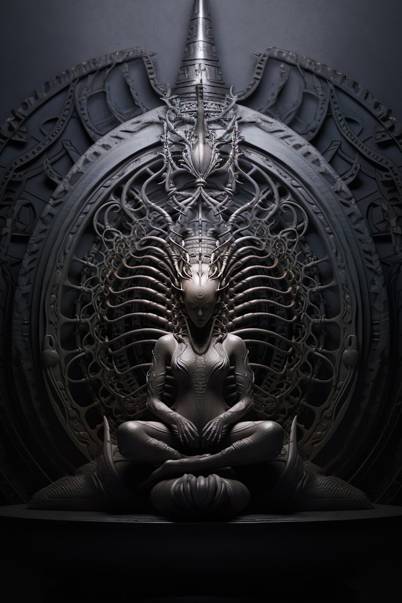 Buddha in the Style of HR Giger Print - Dark Fantasy - Fantasy Goth ...