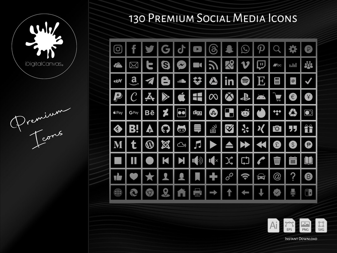 Black Square Icons Set, PNG SVG VECTOR, Social Media, Website, Blog ...