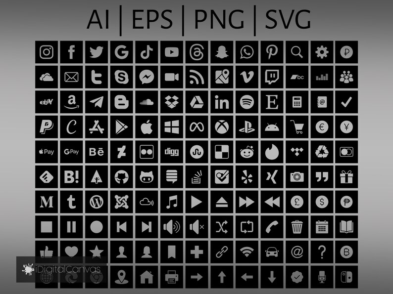 Black Square Icons Set, PNG SVG VECTOR, Social Media, Website, Blog ...