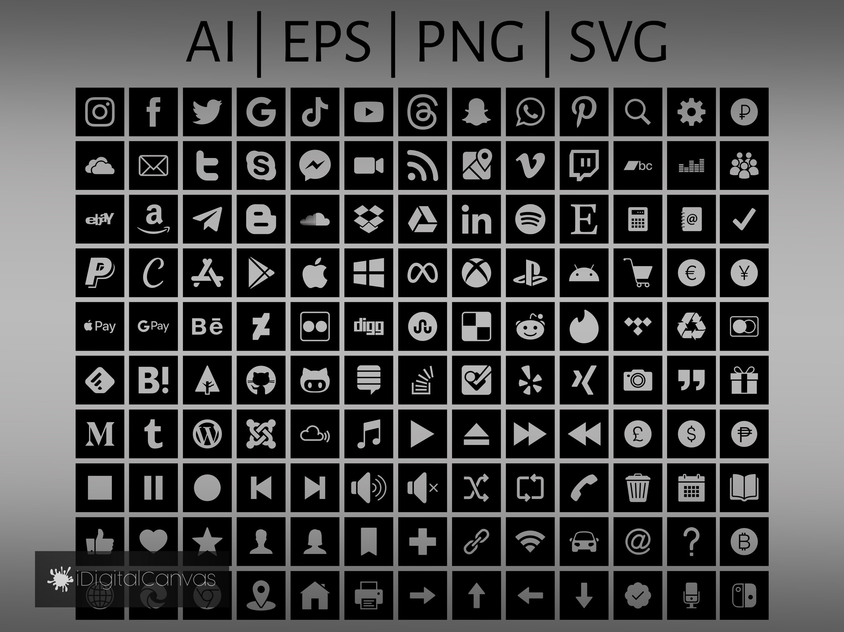 Black Square Icons Set, PNG SVG VECTOR, Social Media, Website, Blog ...