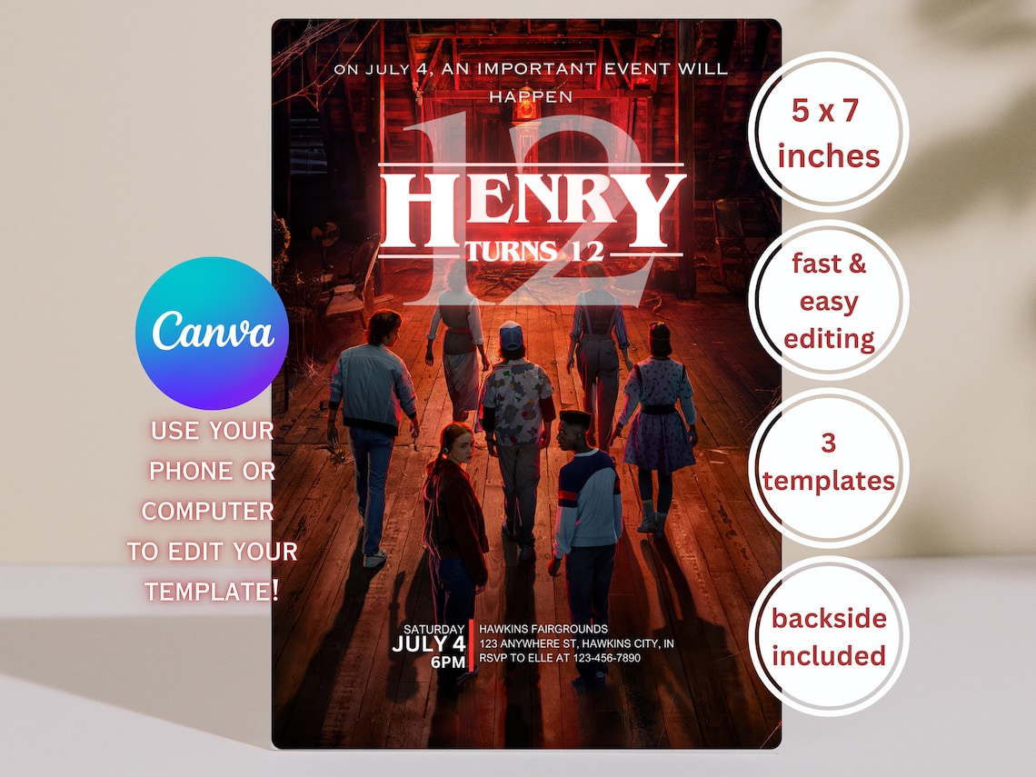 Stranger Things Printable Birthday Party Invitation Editable , Instant ...