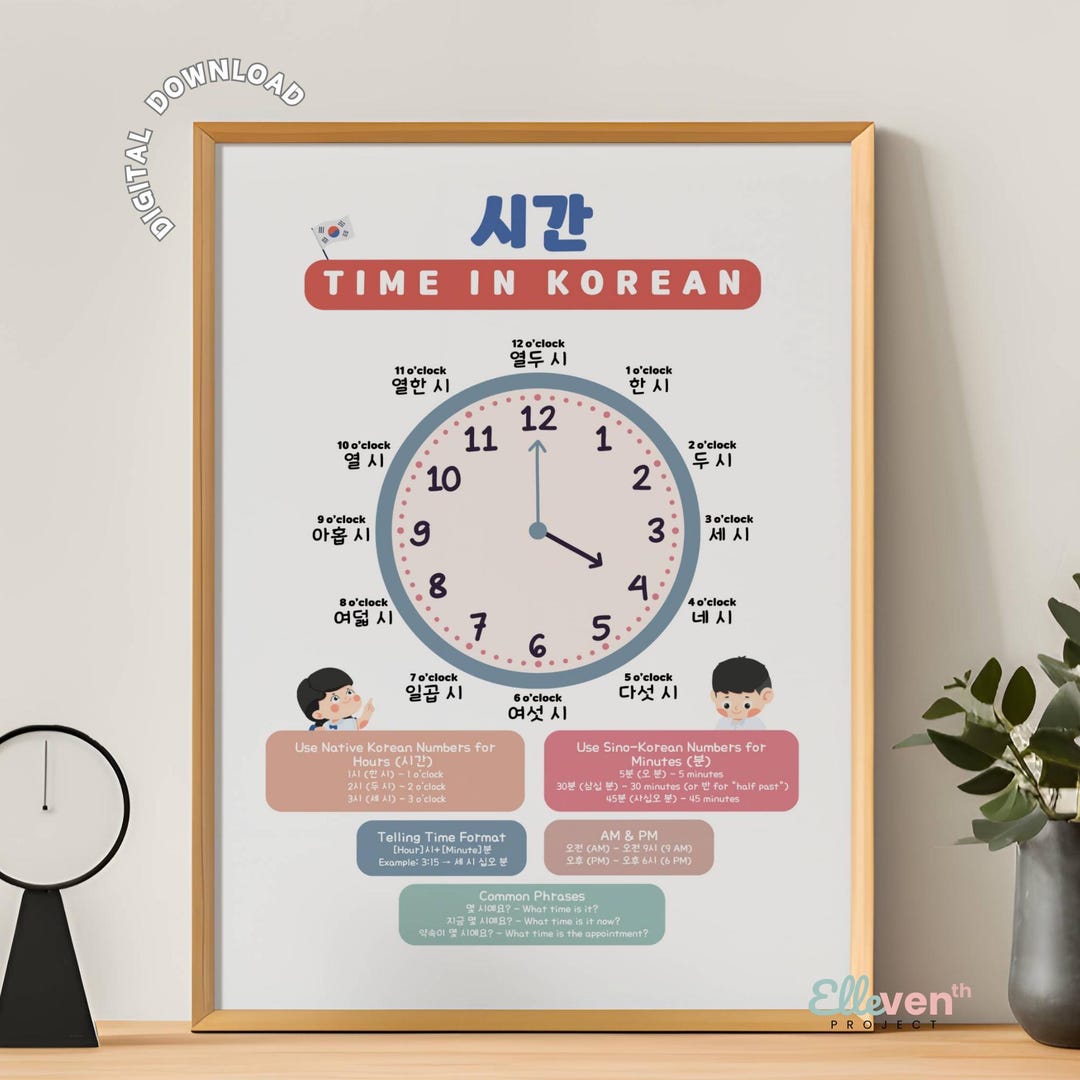 Time in Korean Language Poster, Printable Educational Classroom Posters ...