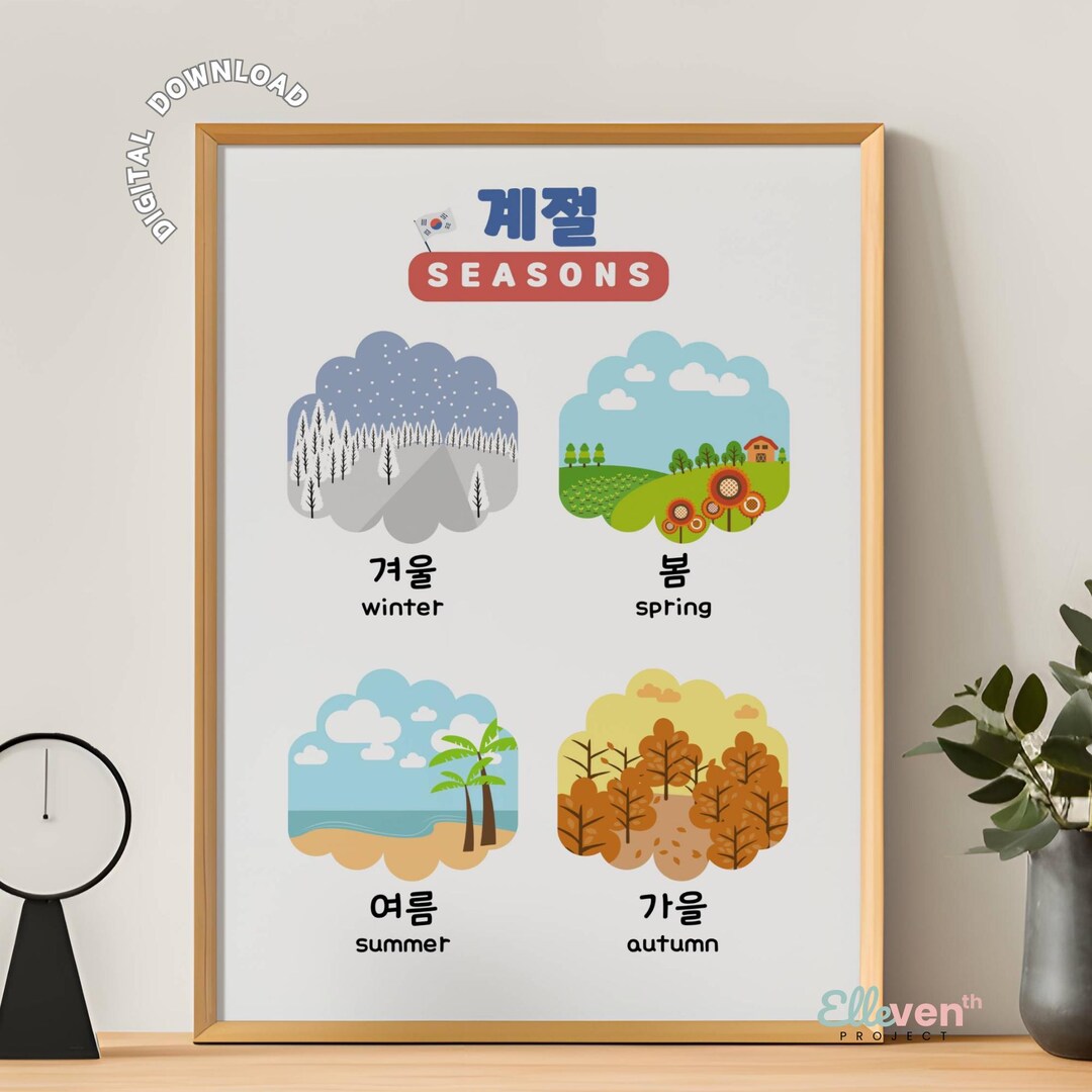 Seasons in Korean Poster, Printable Educational Posters, Korean-english ...