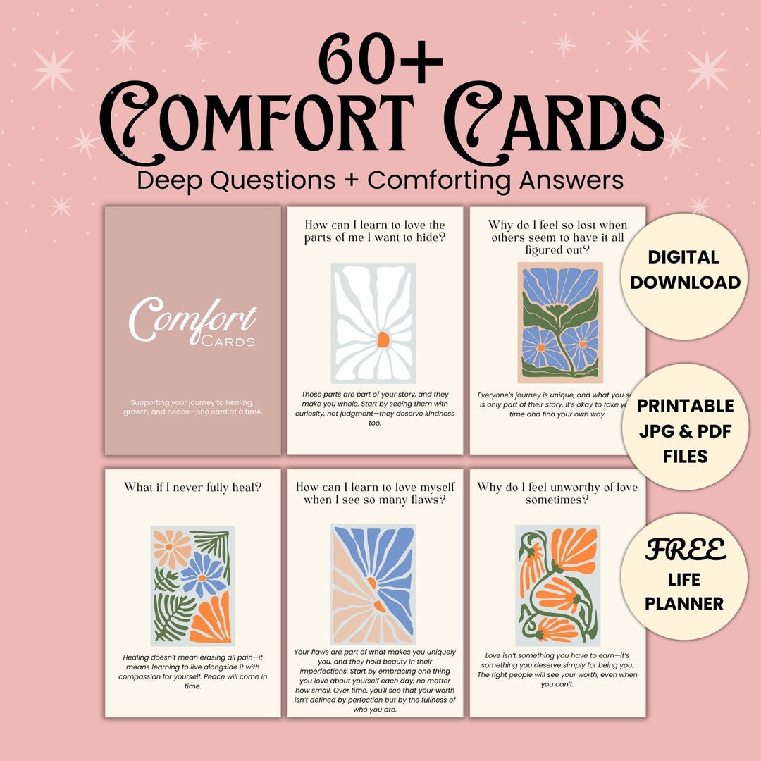 Mental Health Comfort Cards, Digital Download Self-reflection & Therapy ...