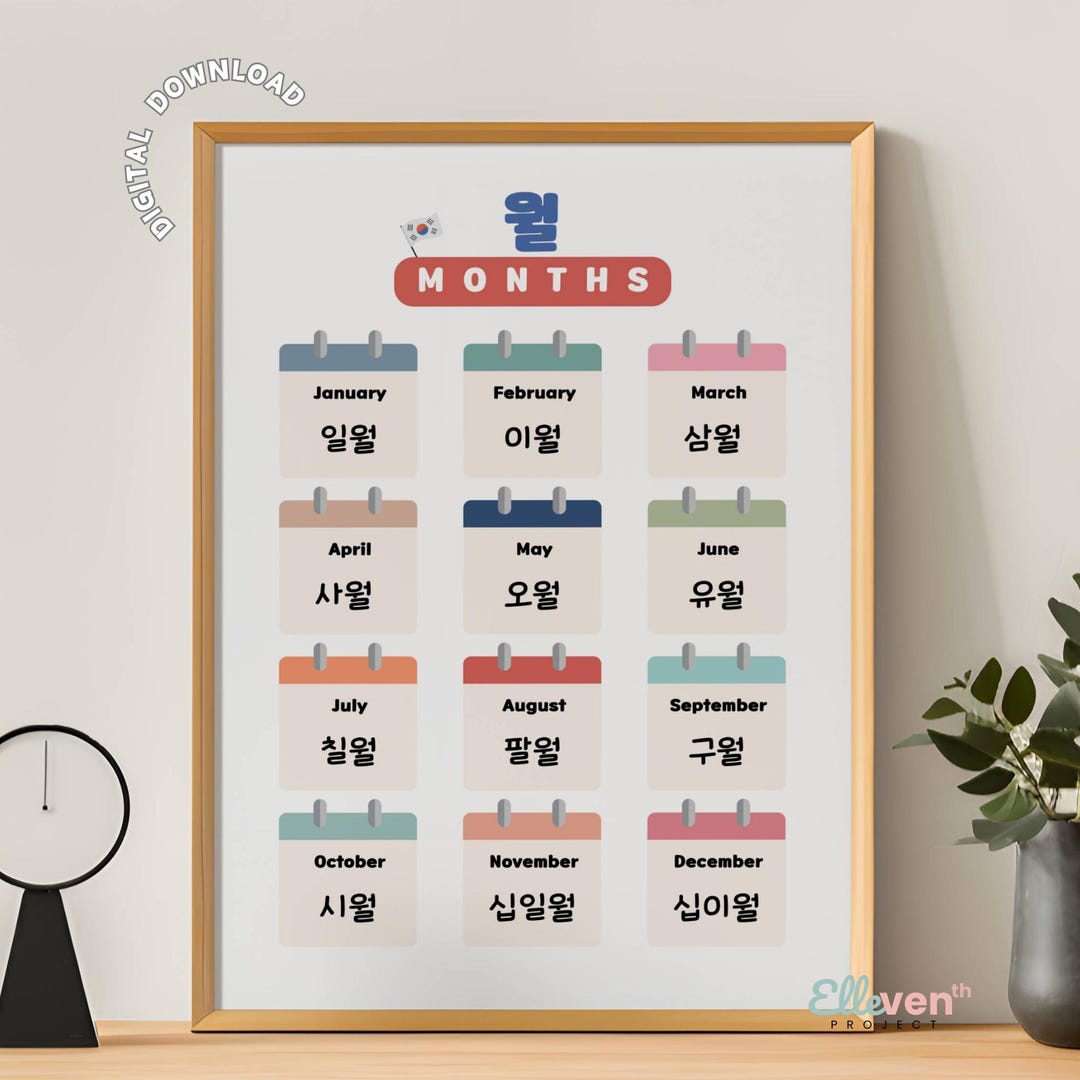 Korean Months Poster, Printable Educational Posters, Korean-english ...