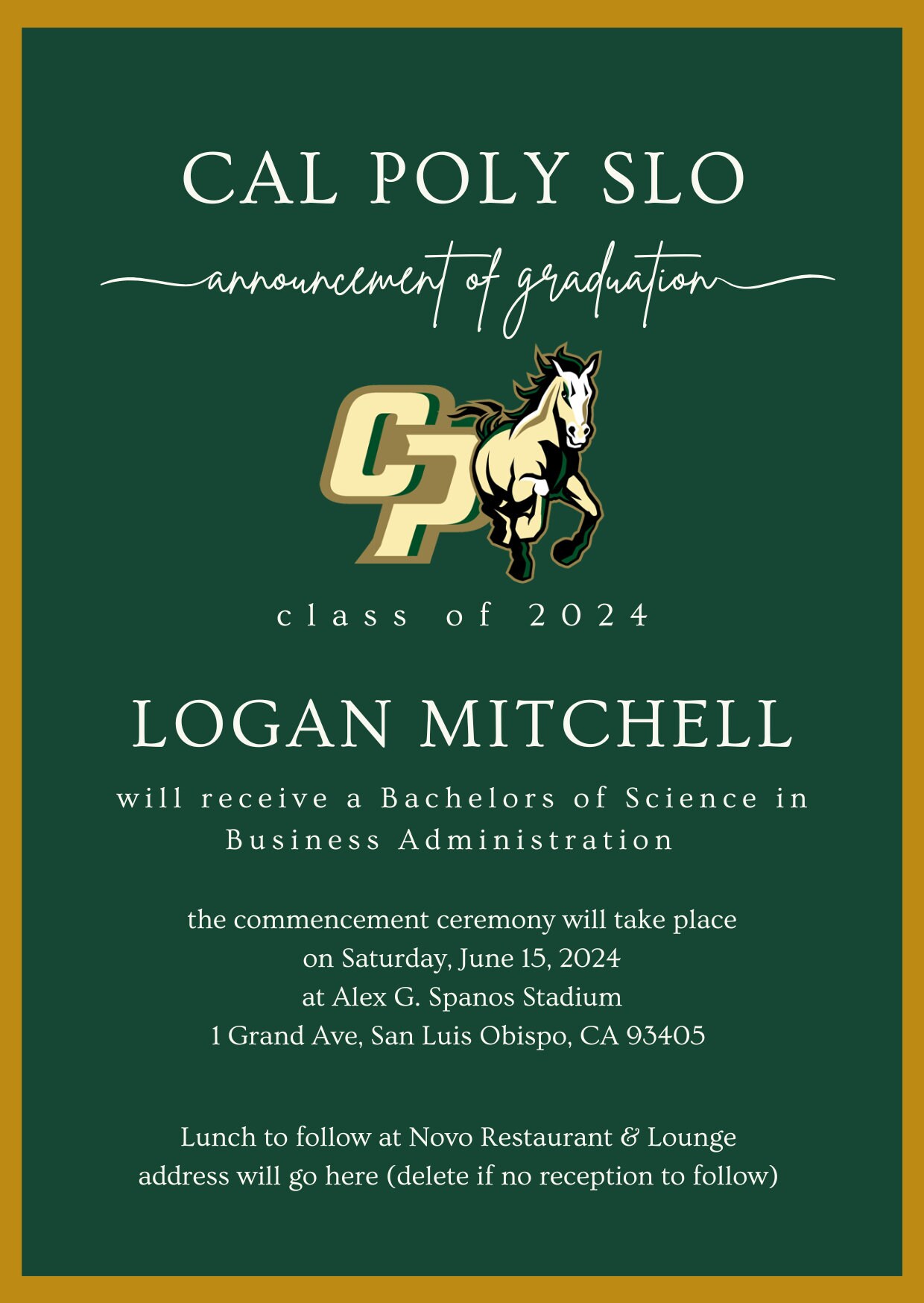 Cal Poly SLO Graduation, Graduation Invitation, Graduation Party Invite ...