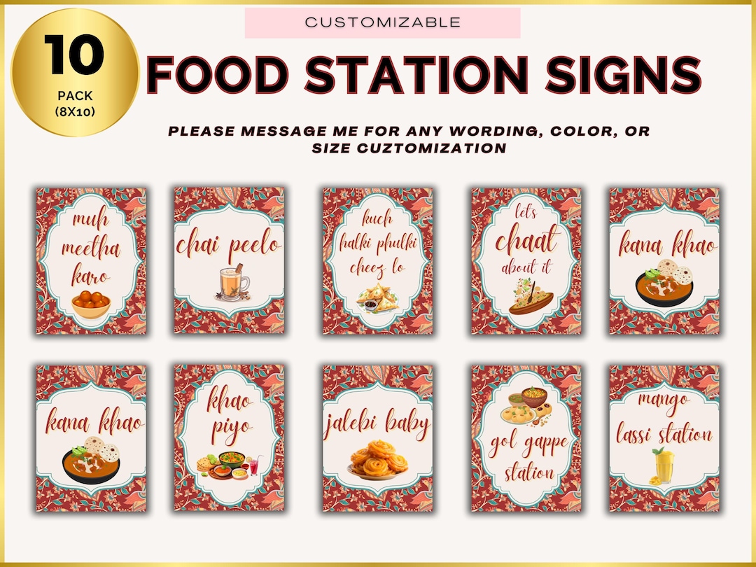 Desi Food Station Signs | Indian Wedding Food Table Signs | Food Bar ...