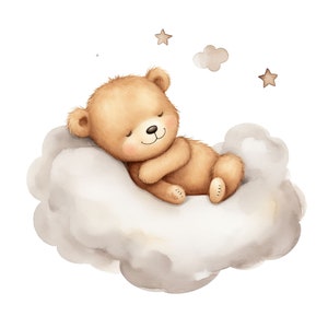 Printable Nursery Wall Art, Set of 2, Stars, Clouds, Teddy Bear, Pink ...