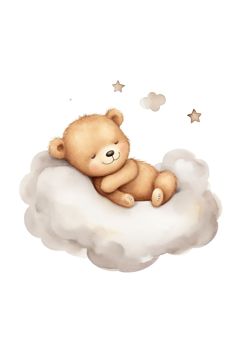 Printable Nursery Wall Art, Set of 2, Stars, Clouds, Teddy Bear, Pink ...