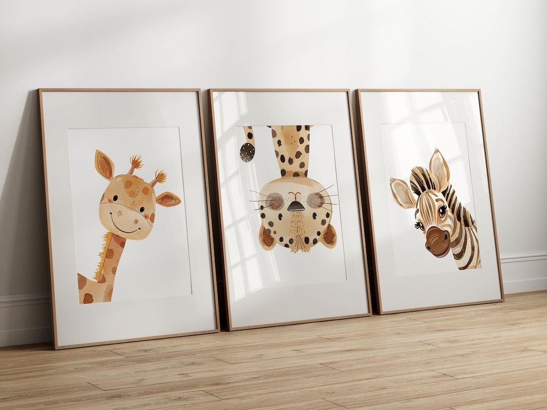 Printable Nursery Wall Art, Set of 3, Peek Giraffe, Tiger, Zebra ...