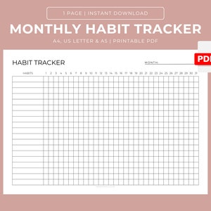 Habit Tracker Printable, Monthly Habit Tracker Printable Landscape ...