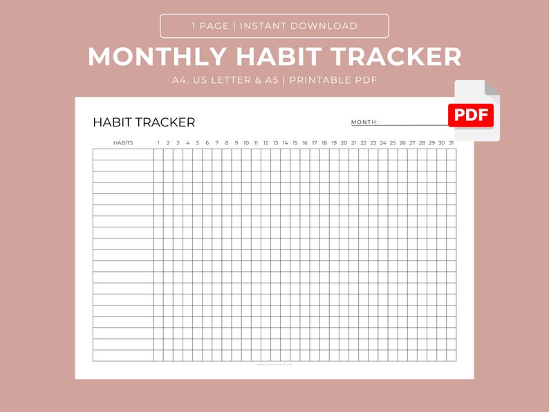 Habit Tracker Printable, Monthly Habit Tracker Printable Landscape ...