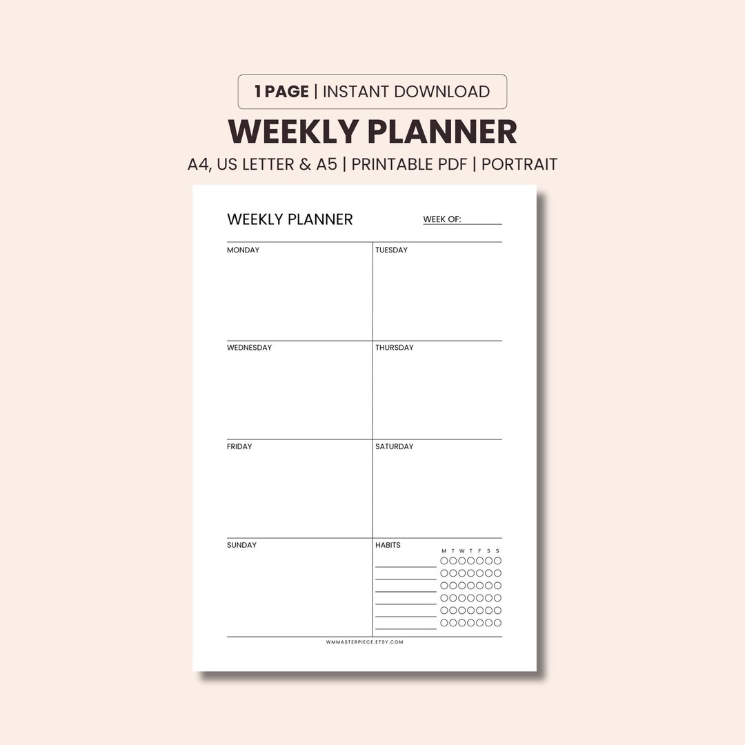 Weekly Planner Printable, Minimalist Weekly Planner Undated To-do List ...